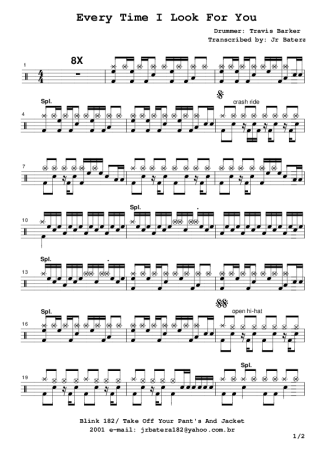 Everytime I Look for You - Blink 182 - Drum Sheet Music - AriaMus.com ...