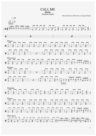 Call Me - Blondie - Drum Sheet Music - AriaMus.com – DrumSetSheetMusic