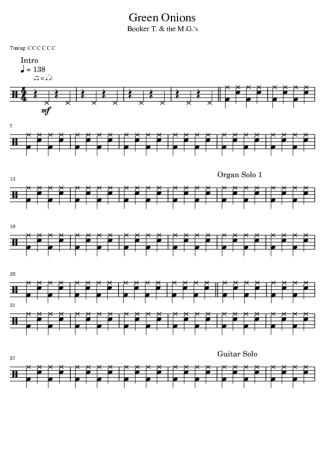 Green Onions - Booker T. & The M.G.'s - Drum Sheet Music - AriaMus.com ...
