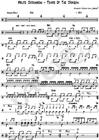 Tears of the Dragon - Bruce Dickinson - Drum Sheet Music - AriaMus.com – DrumSetSheetMusic