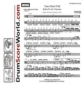 Tears Don't Fall - Bullet for My Valentine - Drum Sheet Music ...