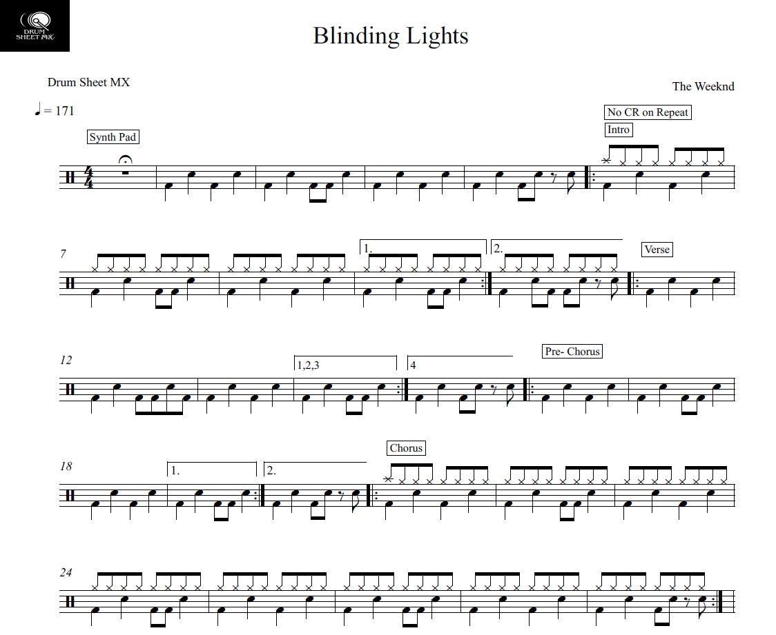 Blinding Lights - The Weeknd - Drum Sheet Music - Drum Sheet MX ...