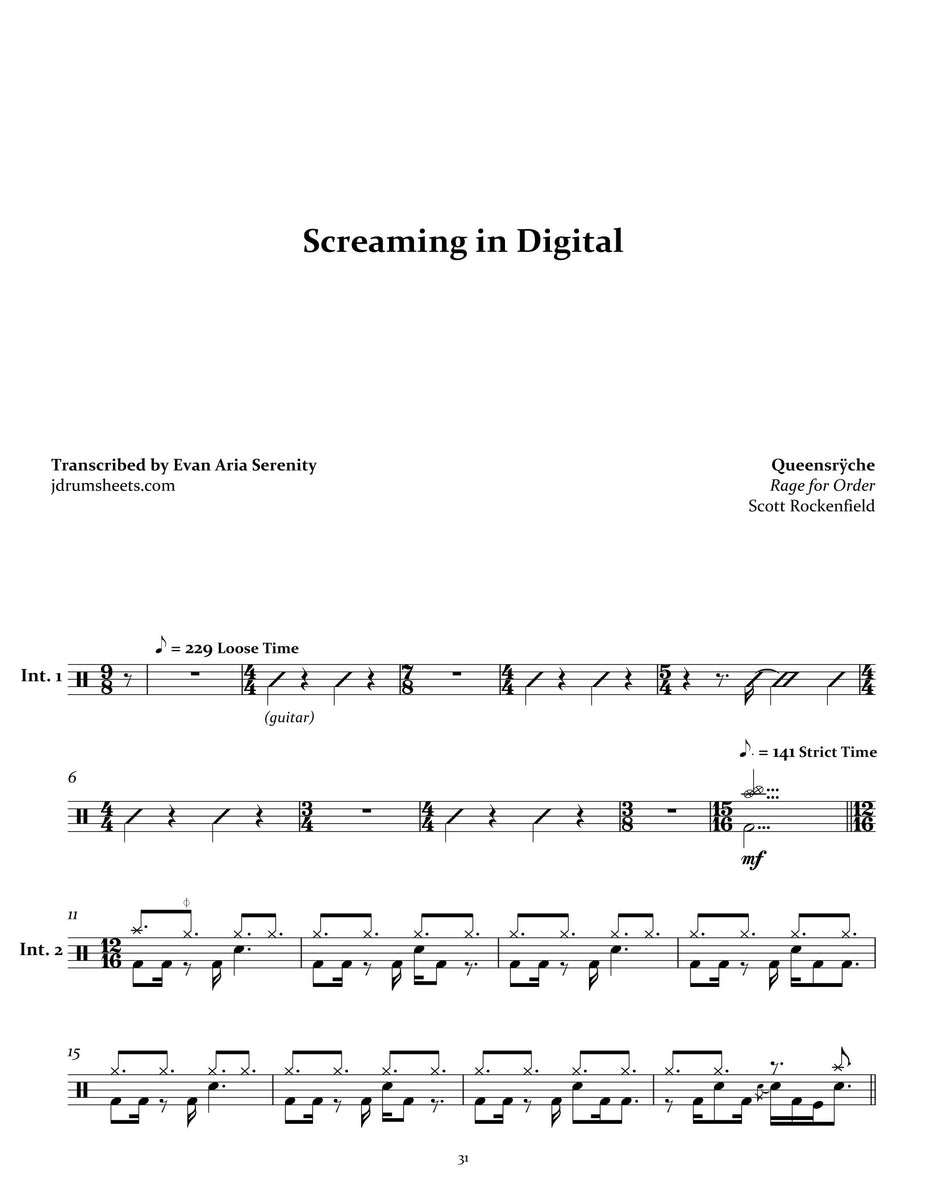 Screaming in Digital - Queensrÿche - Drum Sheet Music - Jaslow Drum ...