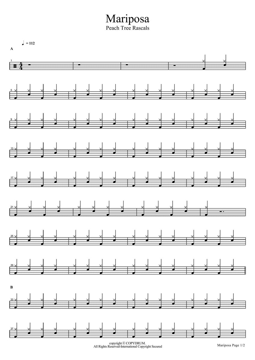 Mariposa - Peach Tree Rascals - Full Drum Transcription / Drum Sheet M ...