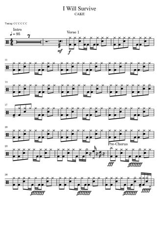 I Will Survive - Cake - Drum Sheet Music - – DrumSetSheetMusic
