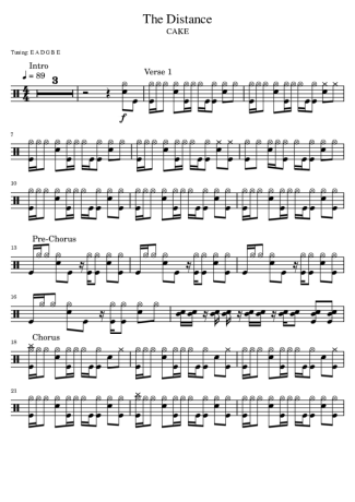 The Distance - Cake - Drum Sheet Music - AriaMus.com – DrumSetSheetMusic