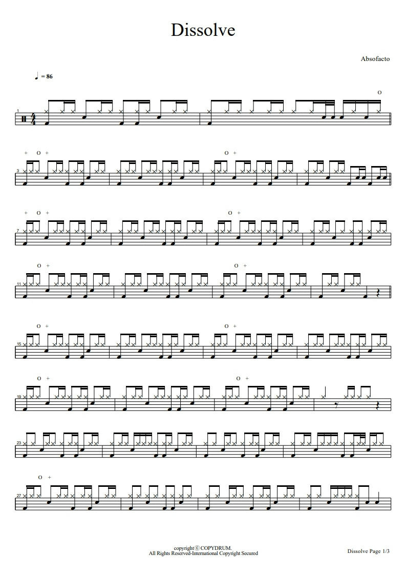 Dissolve - Absofacto - Drum Sheet Music - COPYDRUM – DrumSetSheetMusic