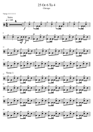 25 or 6 to 4 - Chicago - Drum Sheet Music - – DrumSetSheetMusic