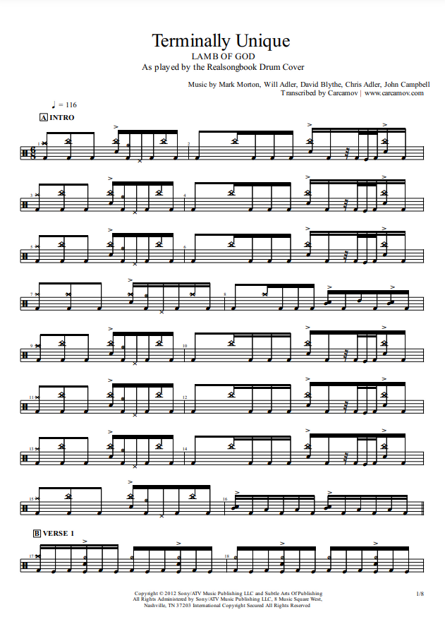 Terminally Unique - Lamb of God - Drum Sheet Music - Realsongbook ...