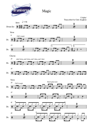 Magic - Coldplay - Drum Sheet Music - AriaMus.com – DrumSetSheetMusic