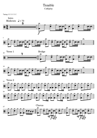 Trouble - Coldplay - Drum Sheet Music - AriaMus.com – DrumSetSheetMusic