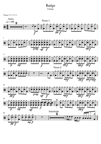 Badge - Cream - Drum Sheet Music - – DrumSetSheetMusic