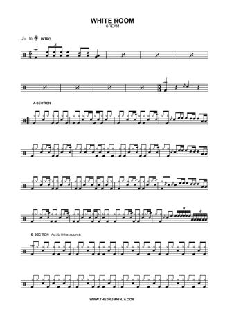 White Room - Cream - Drum Sheet Music - AriaMus.com – DrumSetSheetMusic
