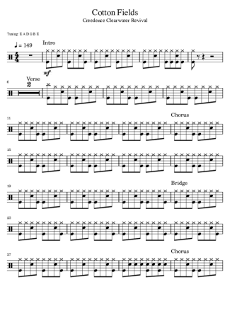 Cotton Fields - Creedence Clearwater Revival (CCR) - Drum Sheet Music ...