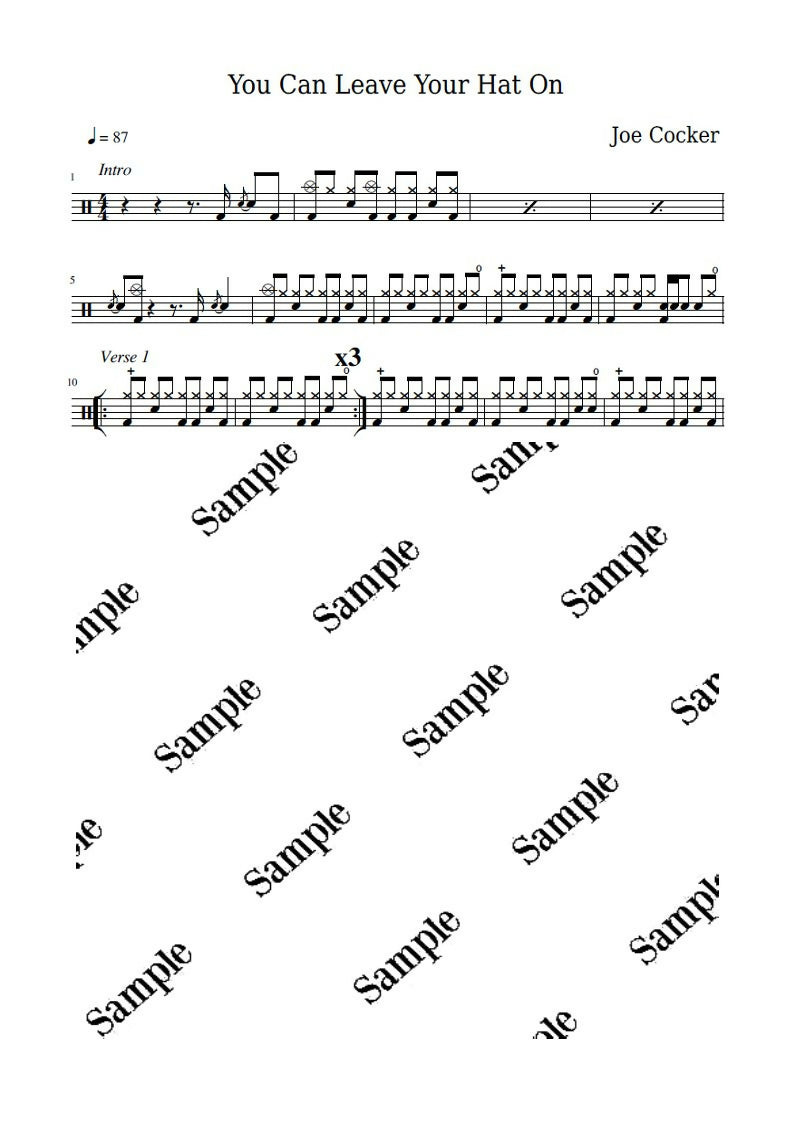 You Can Leave Your Hat On - Joe Cocker - Drum Sheet Music - KiwiDrums ...