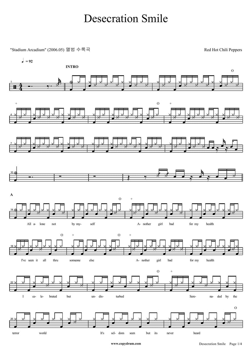 Desecration Smile - Red Hot Chili Peppers - Full Drum Transcription ...