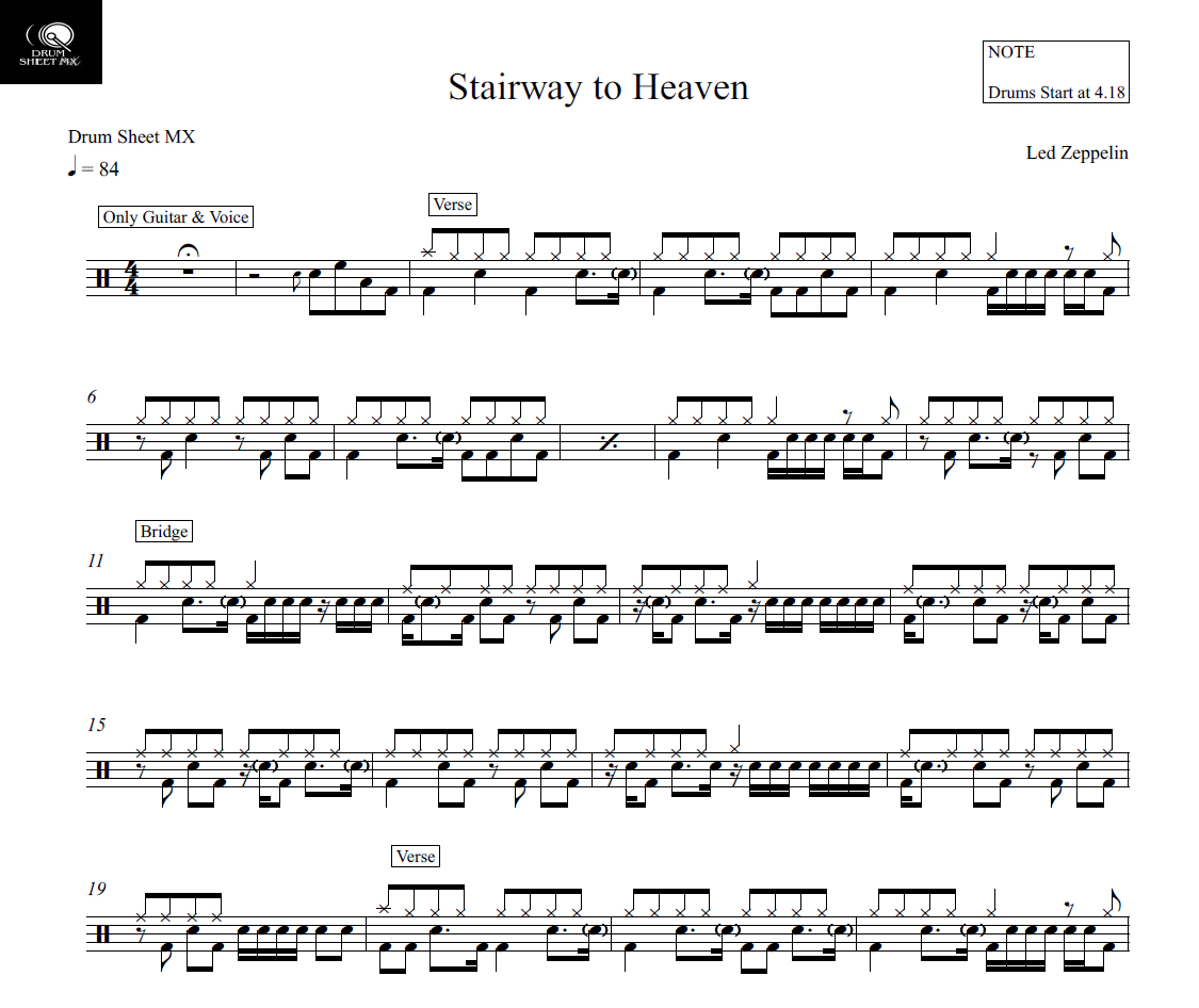 Stairway to Heaven - Led Zeppelin - Drum Sheet Music - Drum Sheet MX ...