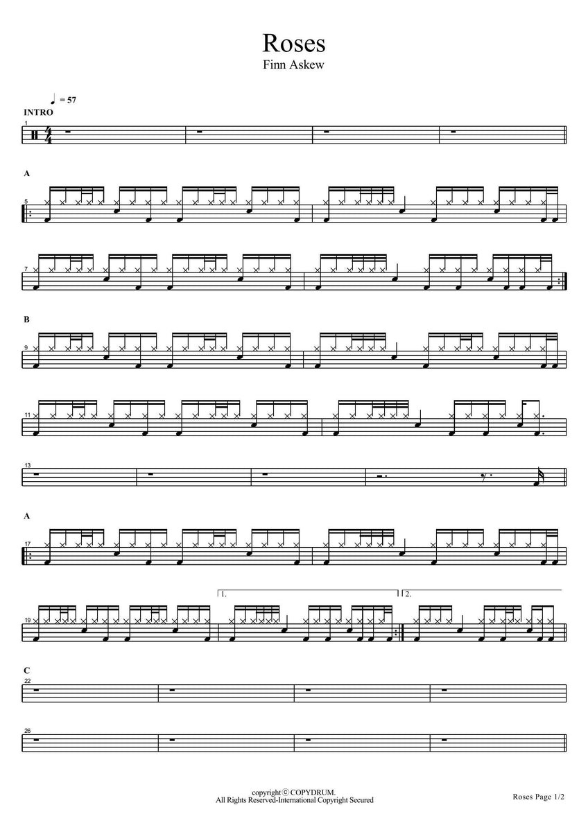 Roses - Finn Askew - Full Drum Transcription / Drum Sheet Music - COPY ...
