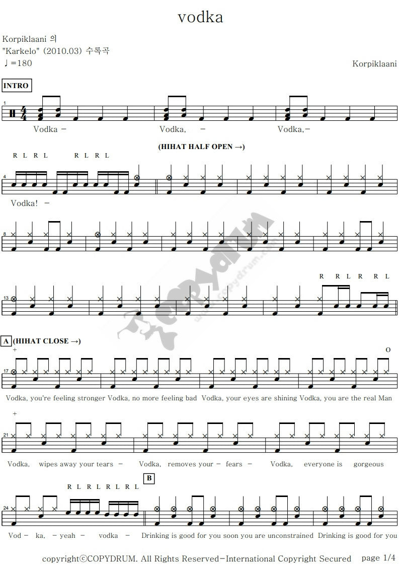 Vodka - Korpiklaani - Drum Sheet Music - COPYDRUM – DrumSetSheetMusic