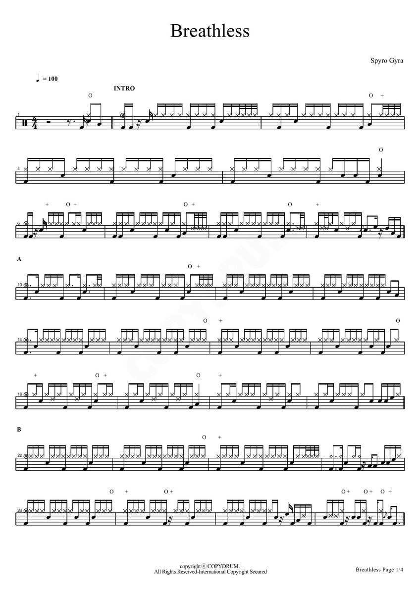 Breathless - Spyro Gyra - Drum Sheet Music - COPYDRUM – DrumSetSheetMusic