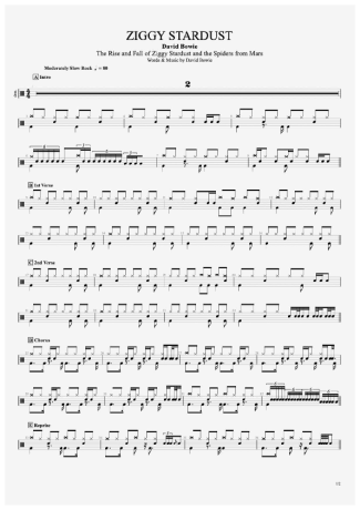 Ziggy Stardust - David Bowie - Drum Sheet Music - AriaMus.com ...
