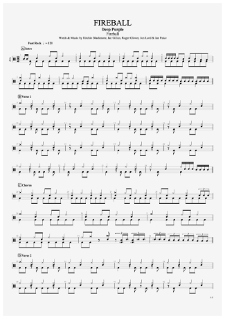 Fireball - Deep Purple - Drum Sheet Music - AriaMus.com – DrumSetSheetMusic