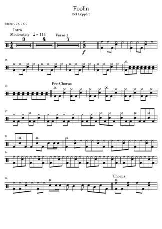 Foolin' - Def Leppard - Drum Sheet Music - AriaMus.com – DrumSetSheetMusic