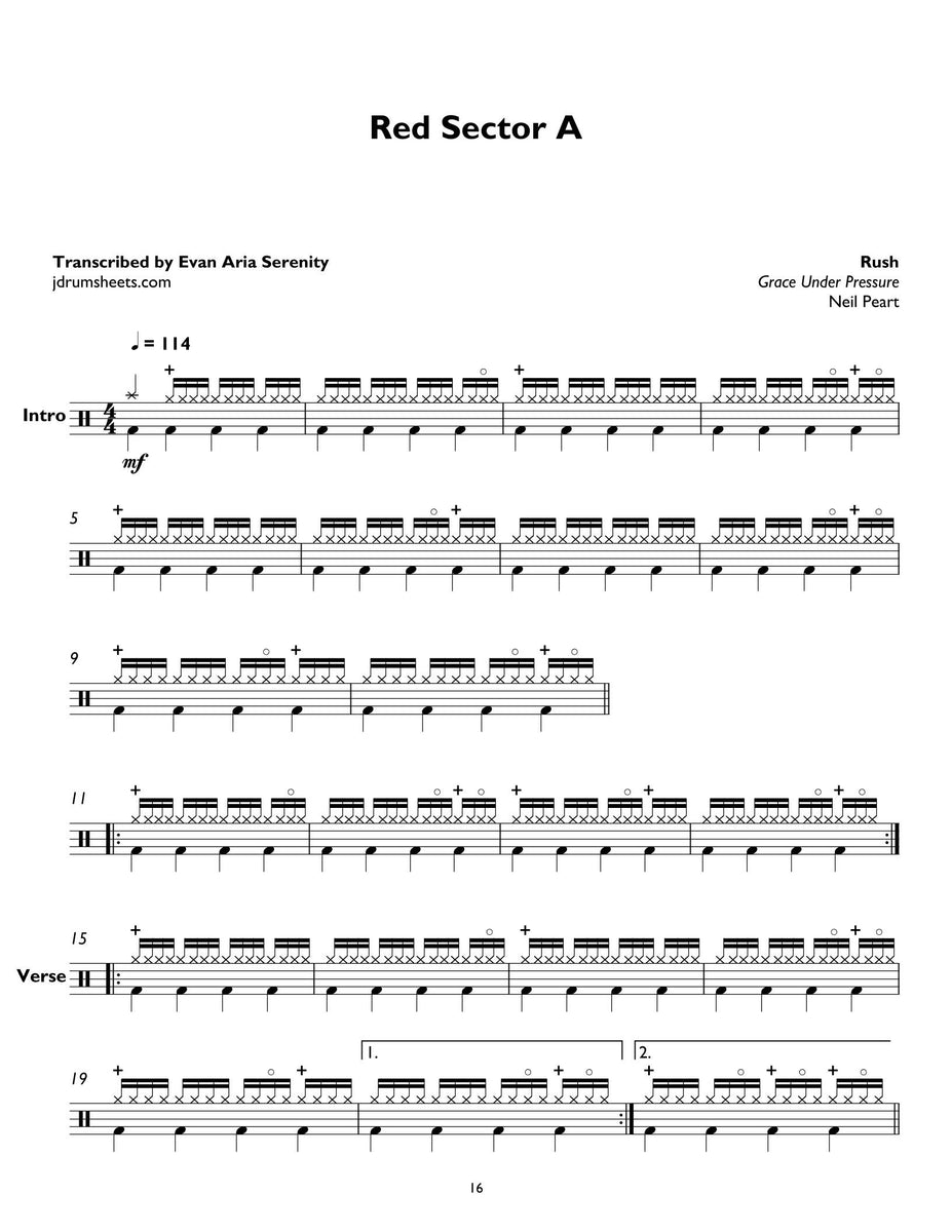 Red Sector A - Rush - Drum Sheet Music - Jaslow Drum Sheets ...