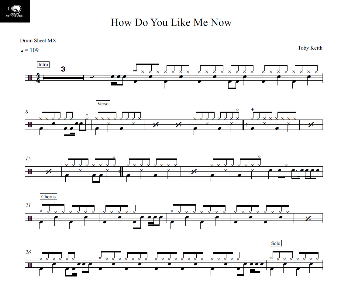 How Do You Like Me Now?! - Toby Keith - Drum Sheet Music - Drum Sheet ...