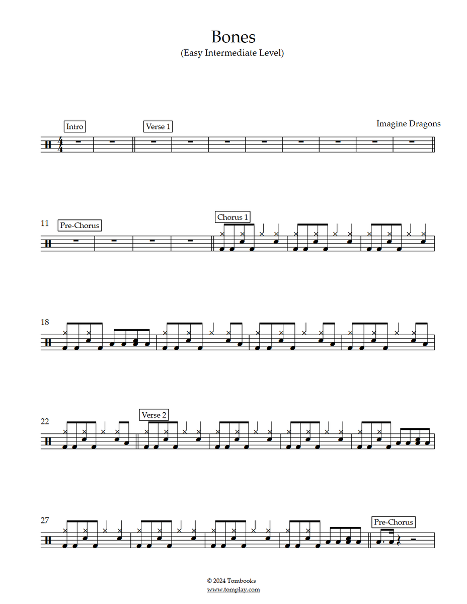 Bones - Imagine Dragons - Drum Sheet Music - TomPlay.com (Easy to ...
