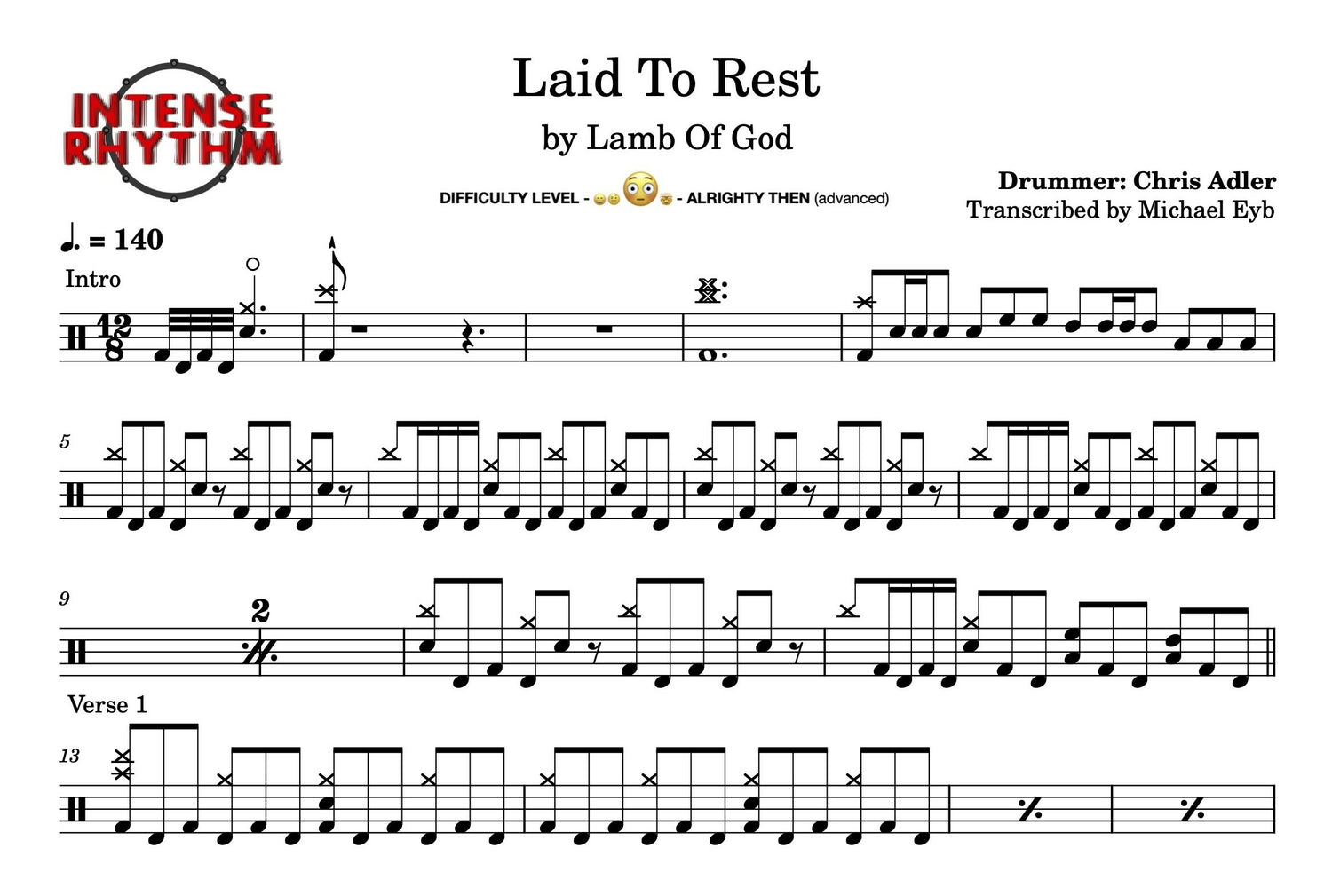 Laid to Rest - Lamb of God - Drum Sheet Music - Intense Rhythm Drum ...