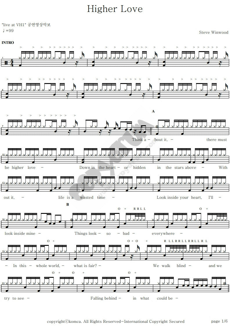 Higher Love (Live at VH1) - Steve Winwood - Drum Sheet Music - COPYDRUM ...