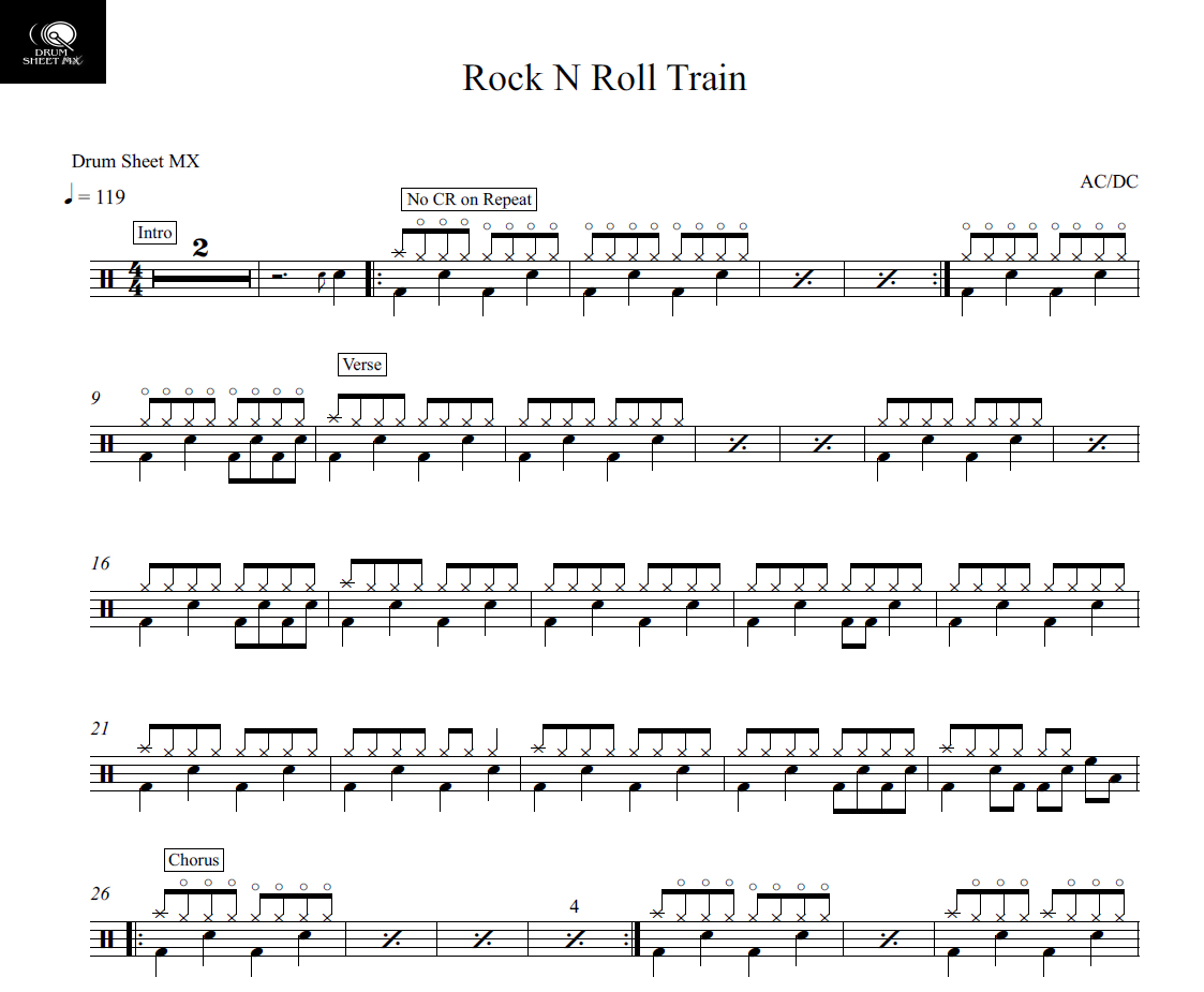 Rock 'n' Roll Train - AC/DC - Drum Sheet Music - Drum Sheet MX ...