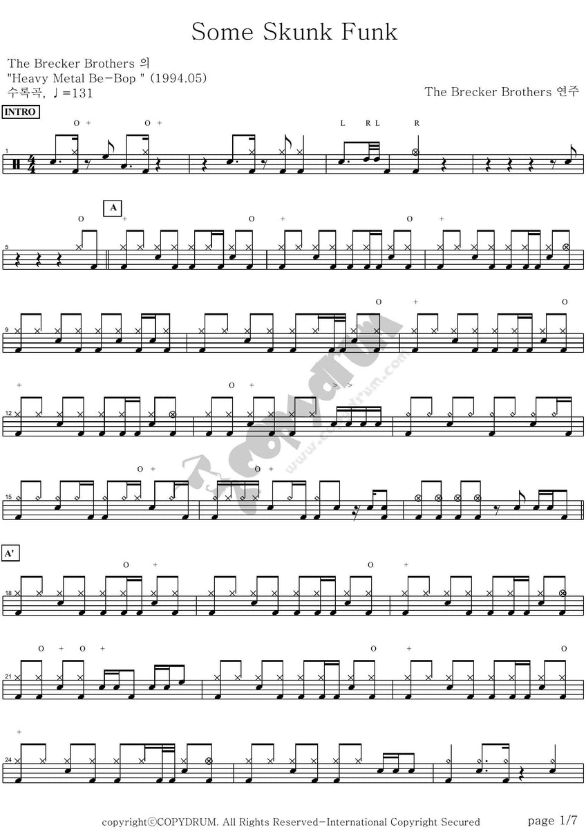 SOME SKUNK FUNK - The Brecker Brothers - Full Drum Transcription / Dru ...
