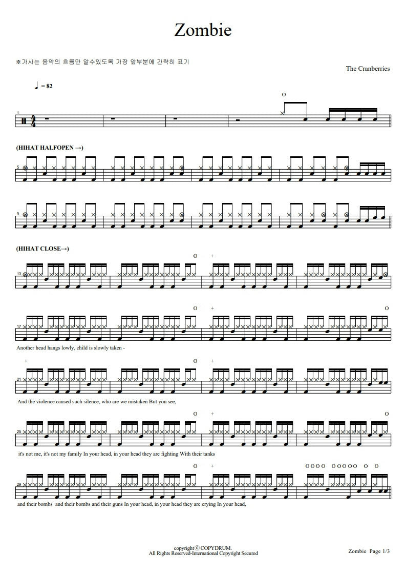 Zombie - The Cranberries - Drum Sheet Music - COPYDRUM – DrumSetSheetMusic