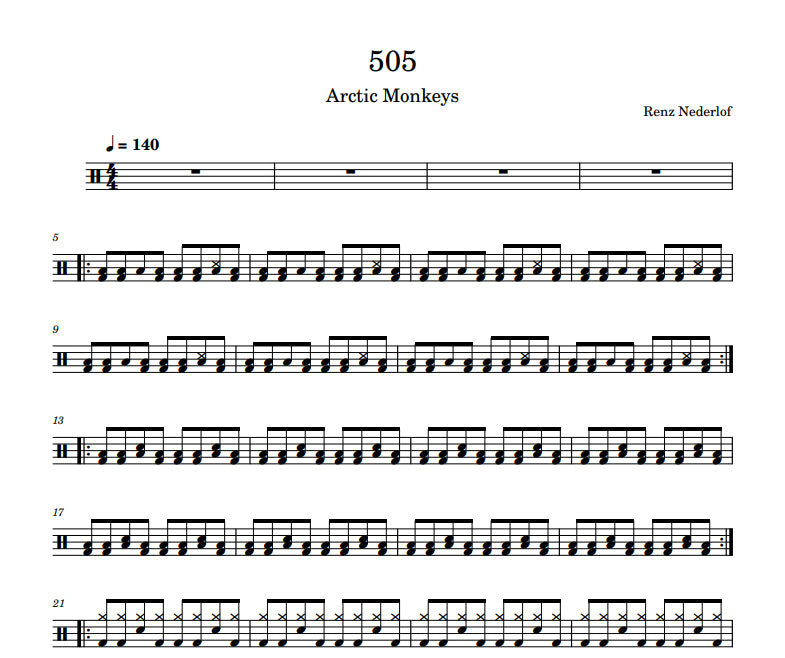 505 - Arctic Monkeys - Drum Sheet Music - Renz Nederlof – DrumSetSheetMusic