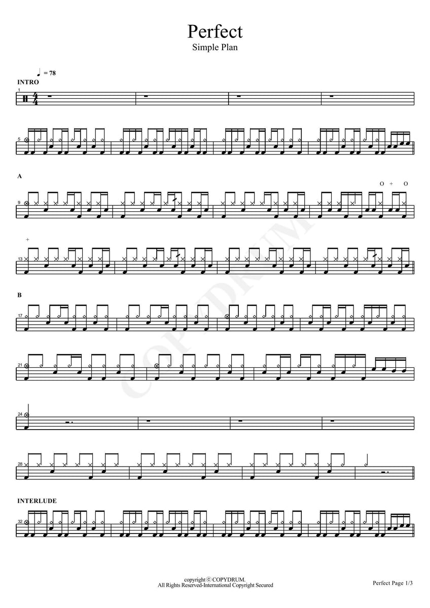 Perfect - Simple Plan - Drum Sheet Music - COPYDRUM – DrumSetSheetMusic