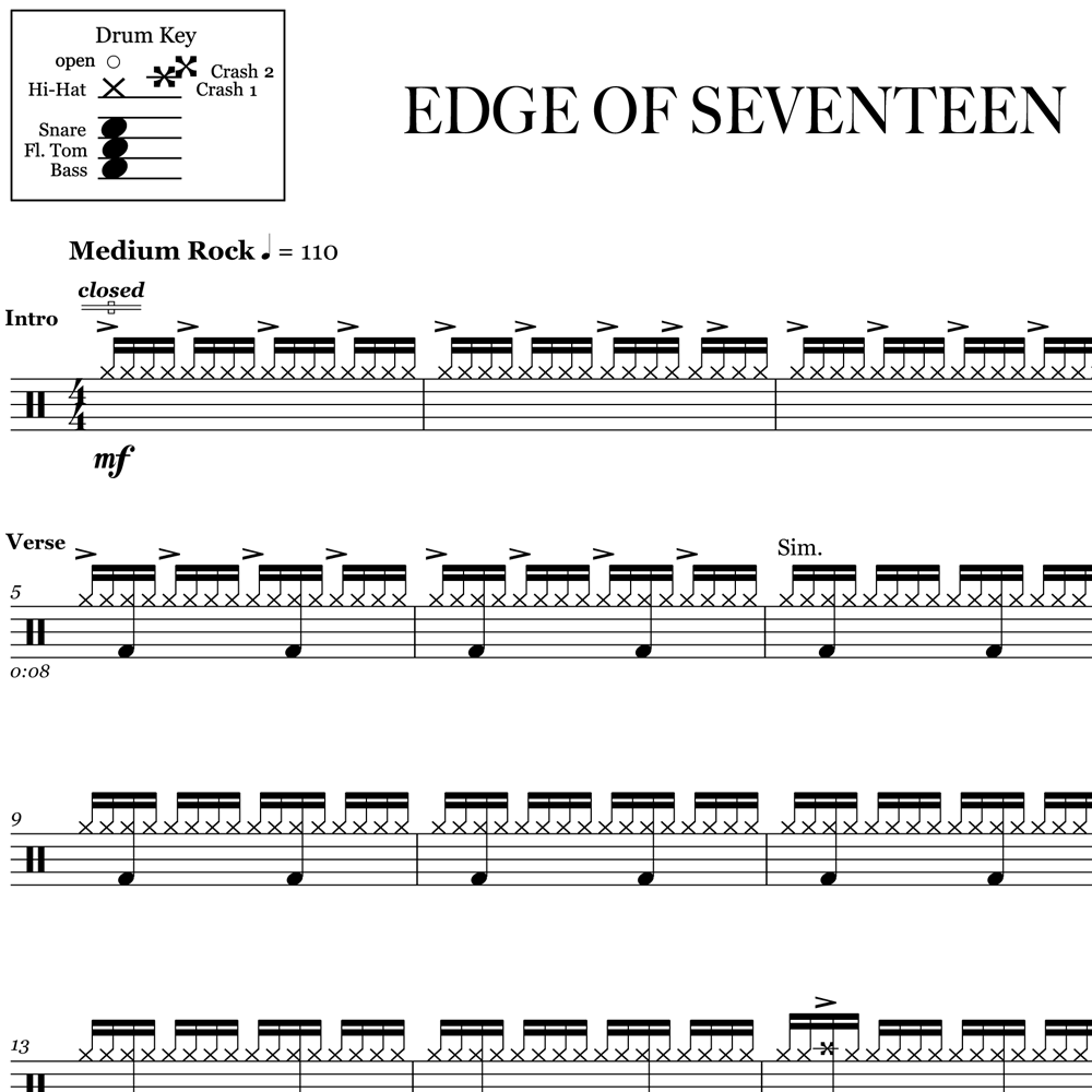 Edge of Seventeen - Stevie Nicks - Drum Sheet Music - OnlineDrummer.com ...
