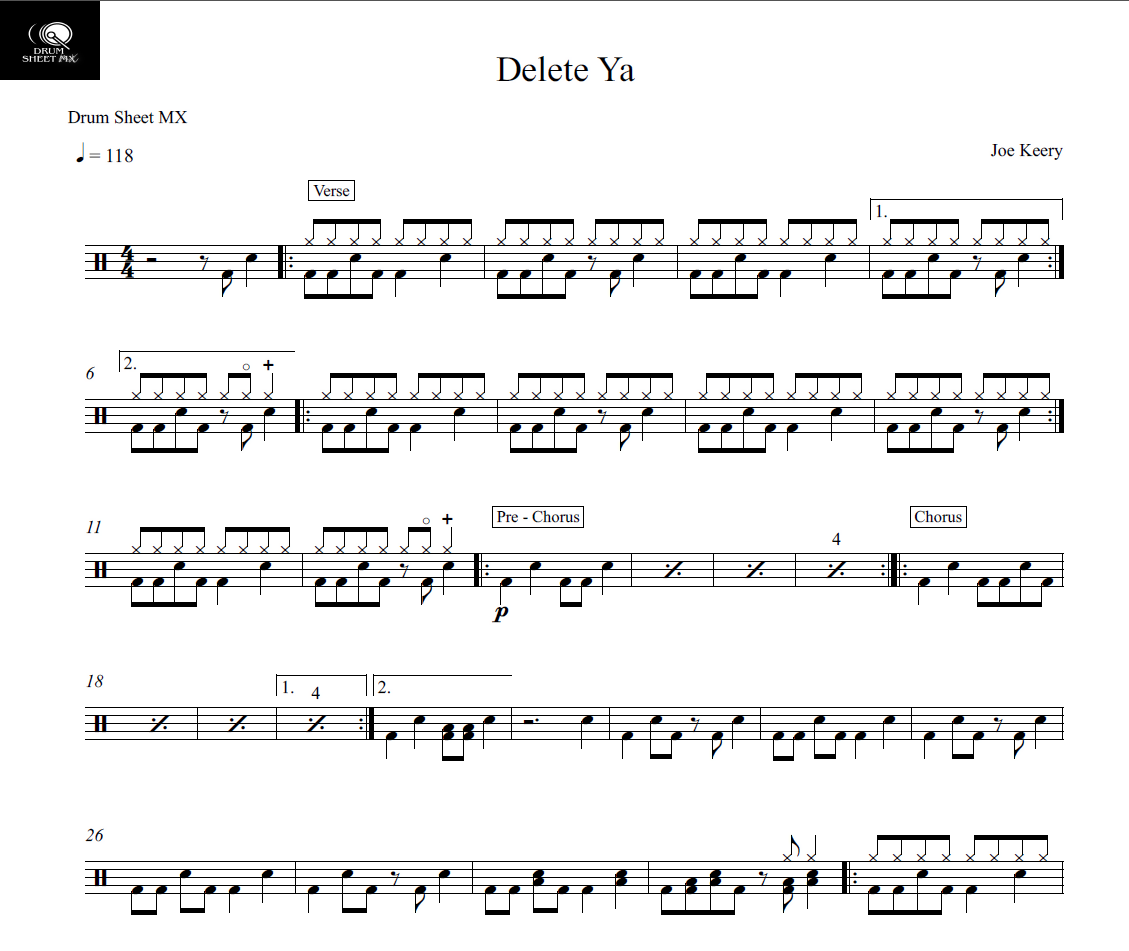 Delete Ya - Joe Keery - Drum Sheet Music - Drum Sheet MX ...