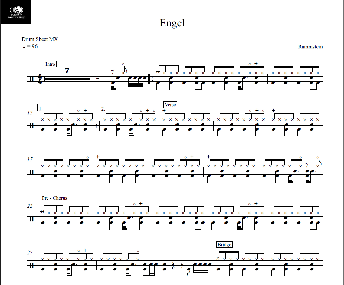 Engel - Rammstein - Drum Sheet Music - Drum Sheet MX – DrumSetSheetMusic