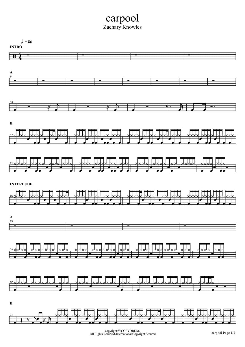Carpool - Zachary Knowles - Full Drum Transcription / Drum Sheet Music ...