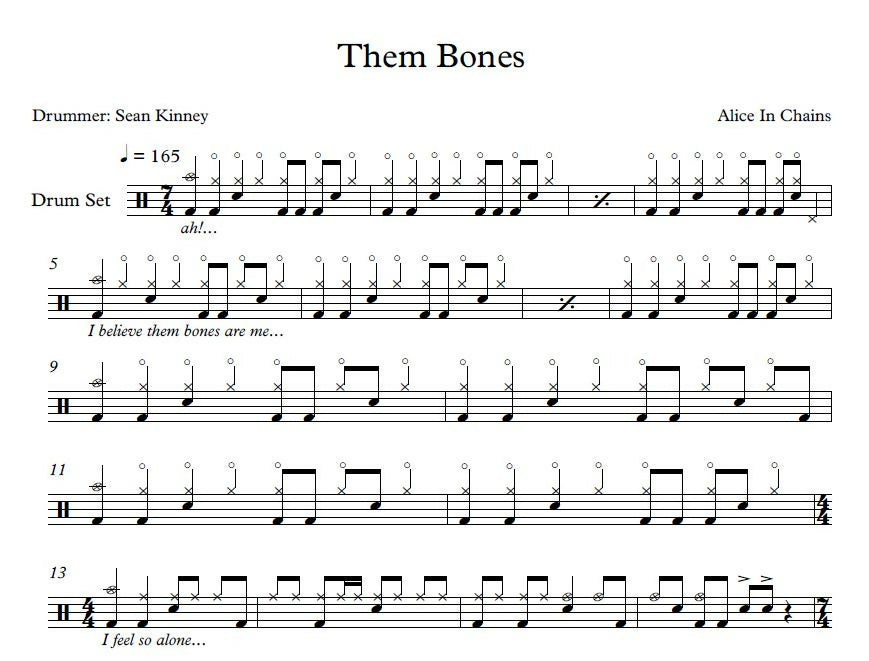 Them Bones - Alice In Chains - Drum Sheet Music - Franki Bio ...