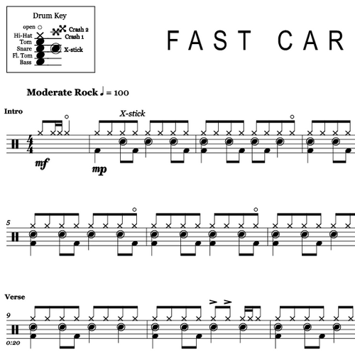Fast Car - Tracy Chapman - Drum Sheet Music - OnlineDrummer.com ...