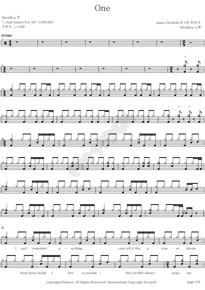 One - Metallica - Drum Sheet Music - COPYDRUM – DrumSetSheetMusic
