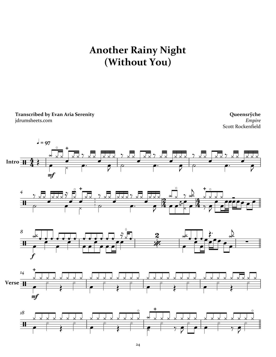 Another Rainy Night (Without You) - Queensrÿche - Drum Sheet Music ...