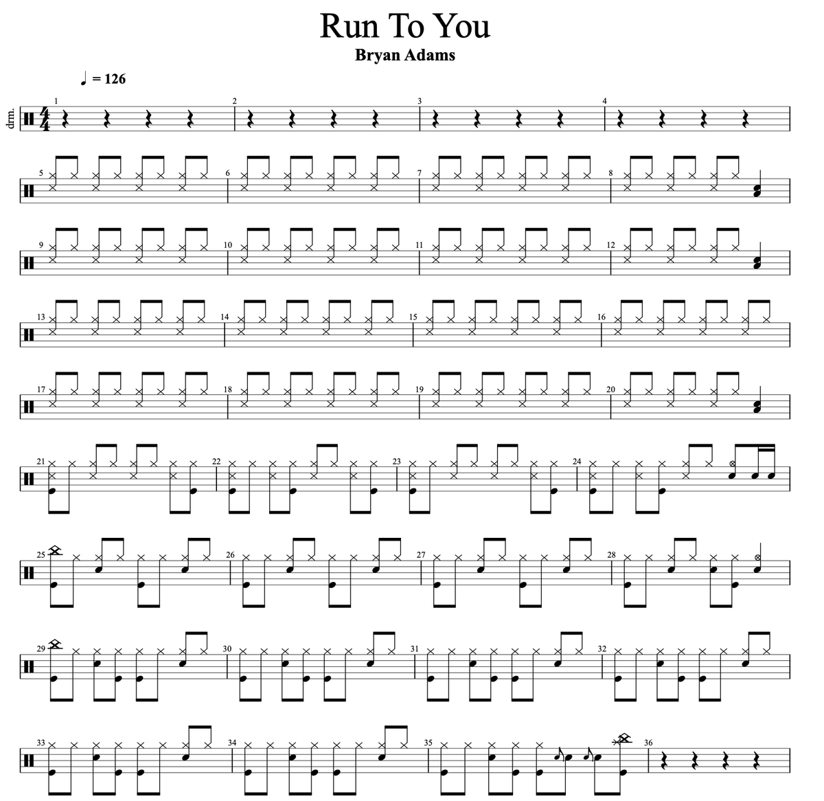 Run to You - Bryan Adams - Drum Sheet Music - Cyril Mayer ...
