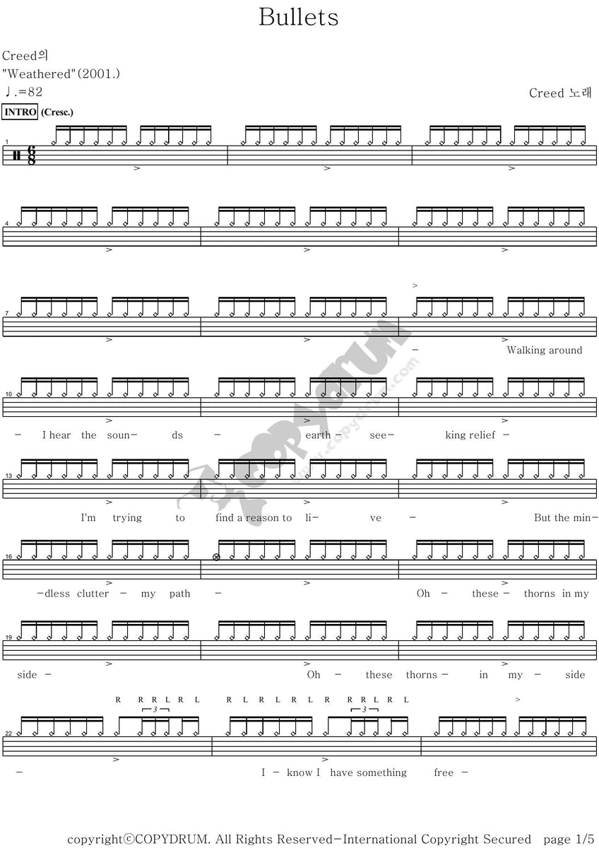 Bullets - Creed - Drum Sheet Music - COPYDRUM – DrumSetSheetMusic