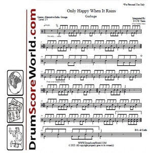 Only Happy When It Rains - Garbage - Drum Sheet Music - DrumScoreWorld ...