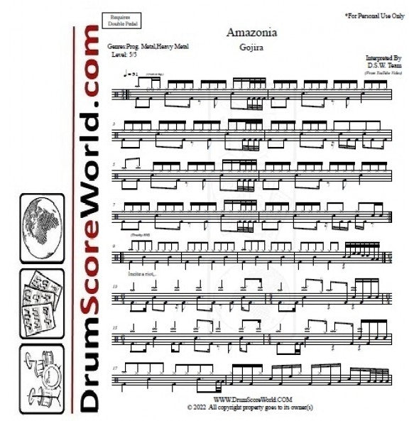 Amazonia - Gojira - Drum Sheet Music - DrumScoreWorld.com ...