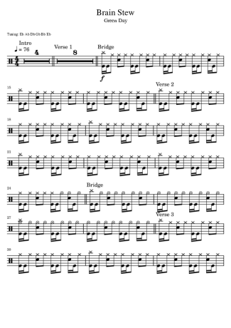 Brain Stew - Green Day - Drum Sheet Music - AriaMus.com – DrumSetSheetMusic